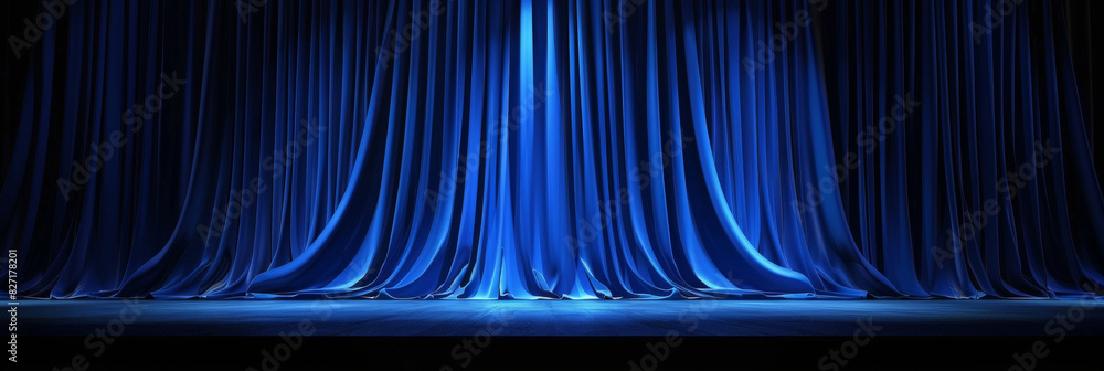 Elegant blue stage curtain with dramatic lighting creating a luxurious ...