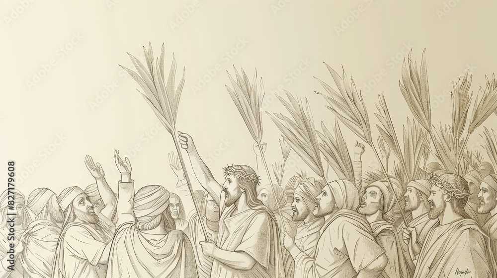 Biblical Illustration of Triumphal Entry of Jesus into Jerusalem, Palm ...