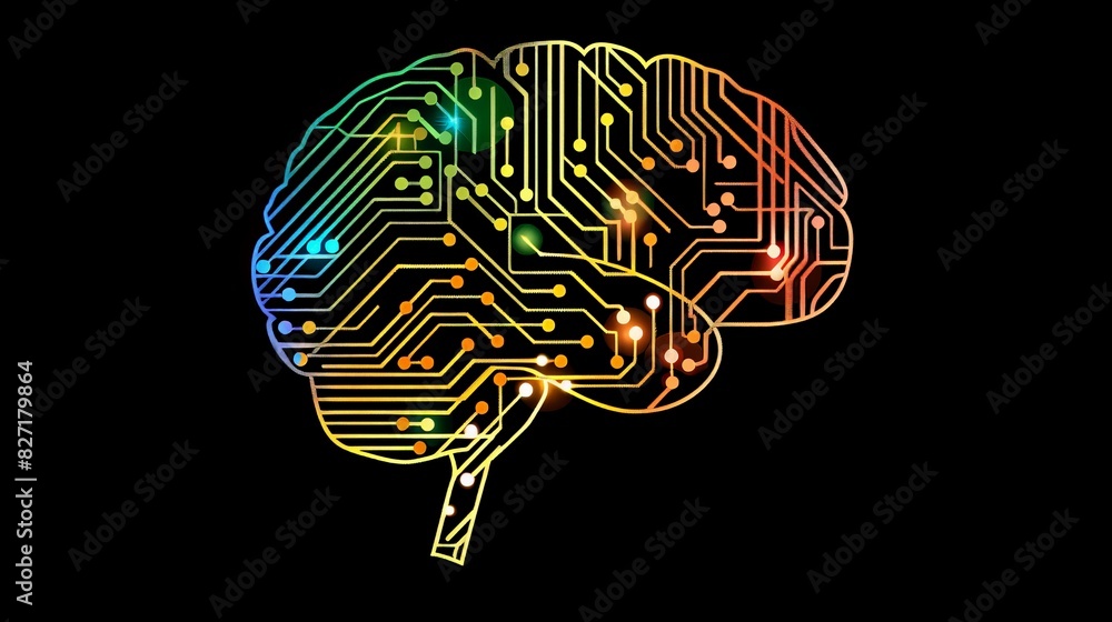 Digital brain made of circuit board, vector logo of human brain made ...