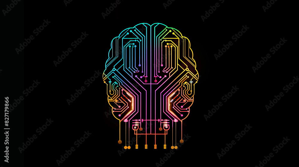 Digital brain made of circuit board, vector logo of human brain made ...