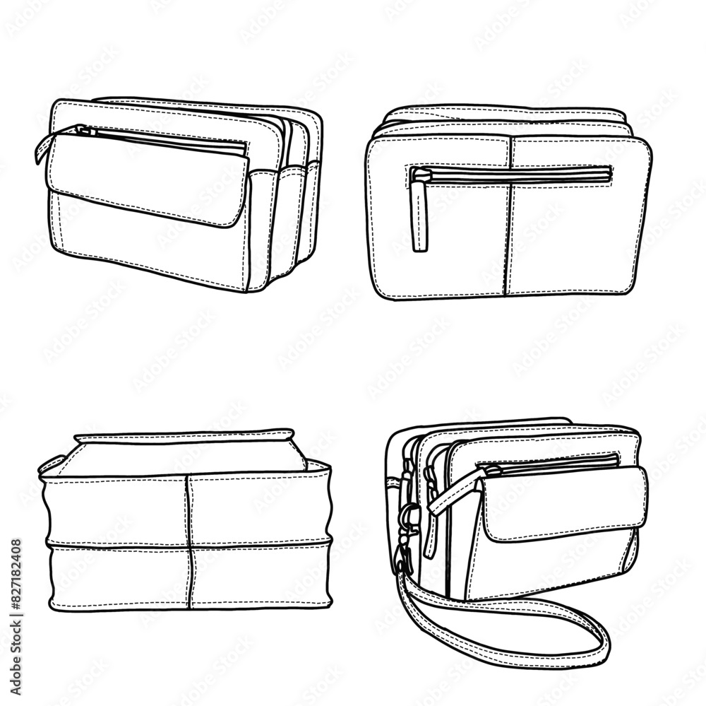 Technical sketch drawing vector Illustration of clutch bag line art ...