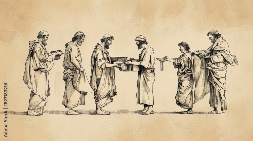 Photo & Art Print Biblical Illustration of Parable of Talents with ...