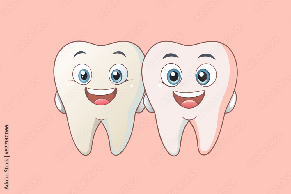 Happy cartoon teeth characters on a soft pink background. Illustration ...