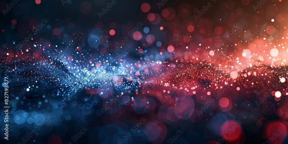 Dynamic collision of red and blue particles creating a vibrant and ...