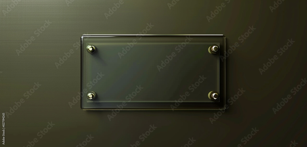 Acrylic name plate on a dark olive wall, isolated on transparent ...