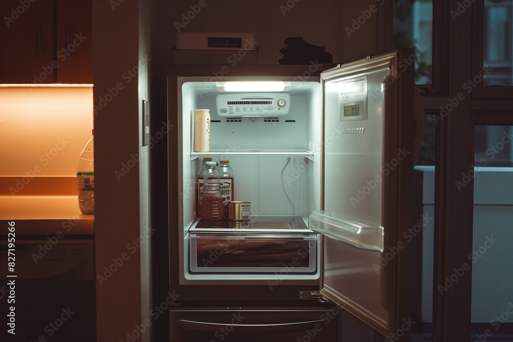 The empty mini fridge in the dorm room stood forlorn and unused, a ...