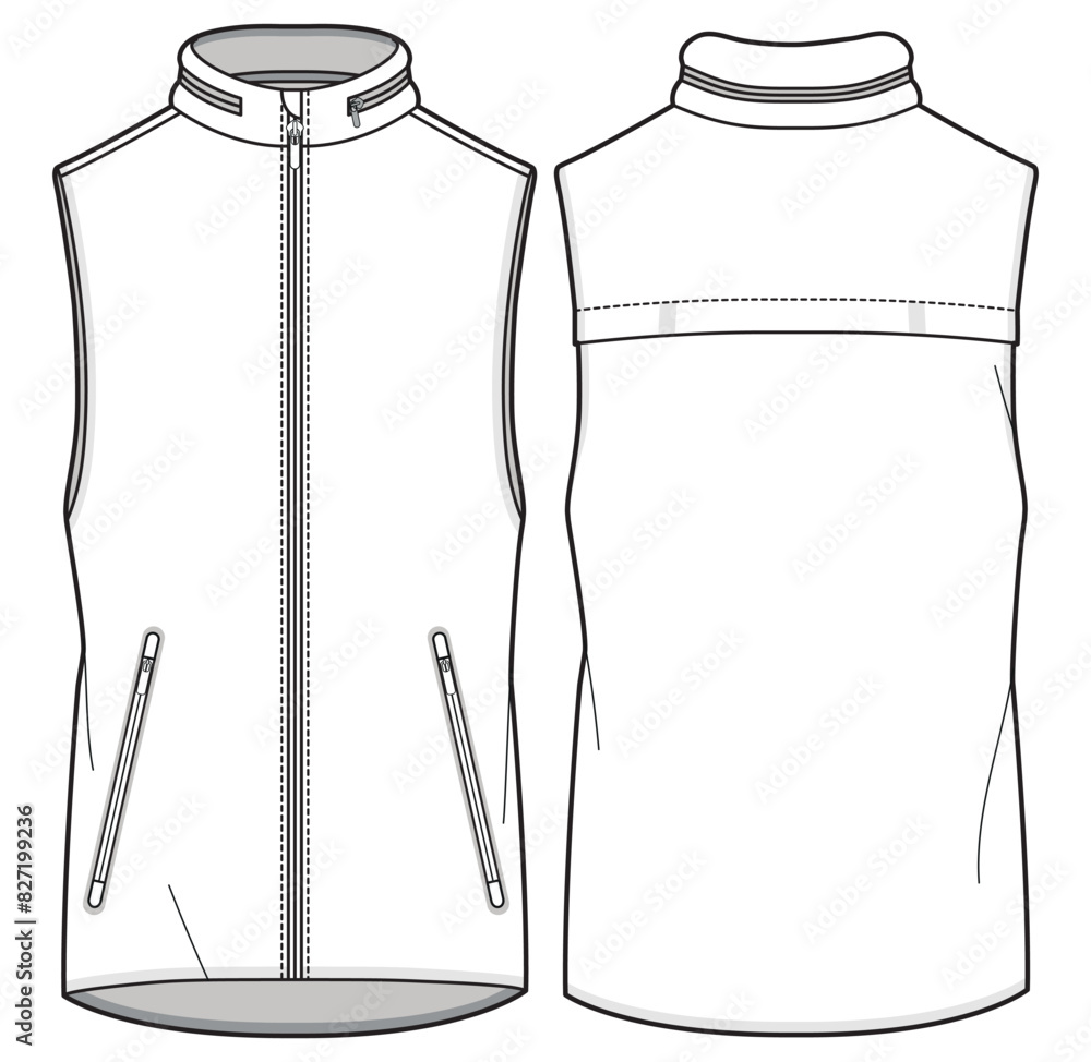 Vetor de Sleeveless Gilet jacket design flat sketch Illustration front and back view vector ...