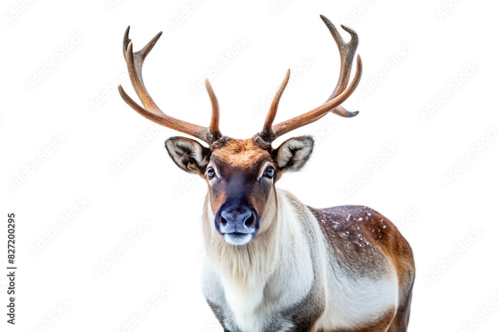 Portrait of Reindeer with Large Antlers Facing Forward Isolated on ...