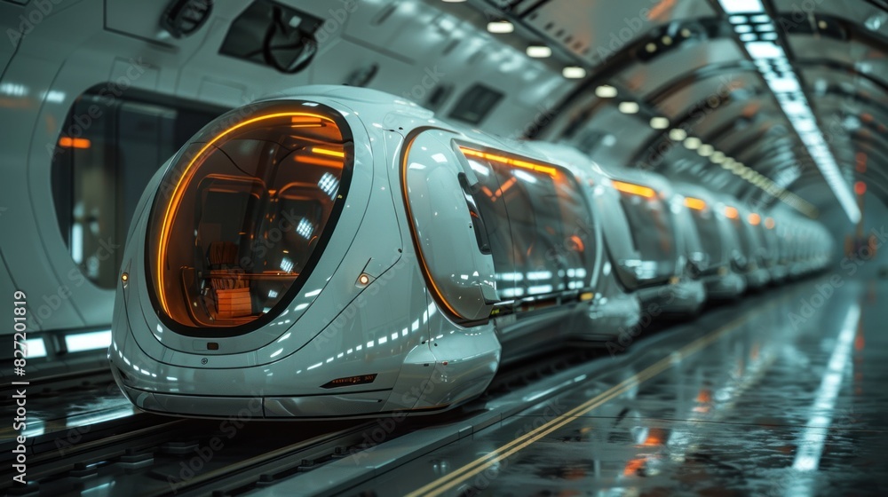 Visualize a blank style mock-up of a futuristic personal rapid transit ...