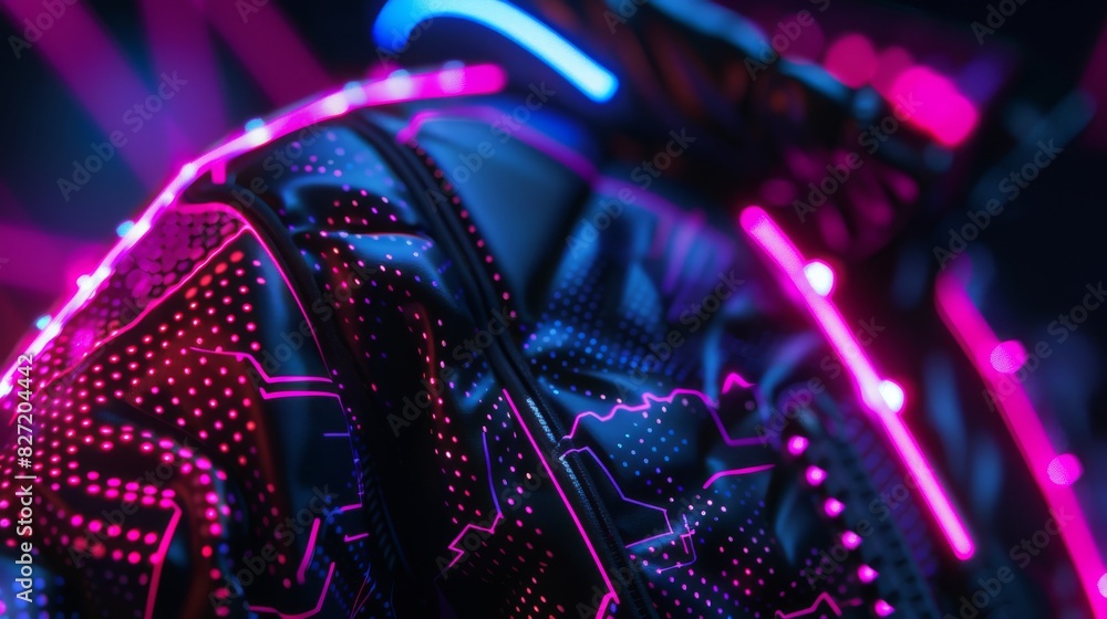 Produce an image of a futuristic smart jacket, with LED lights ...