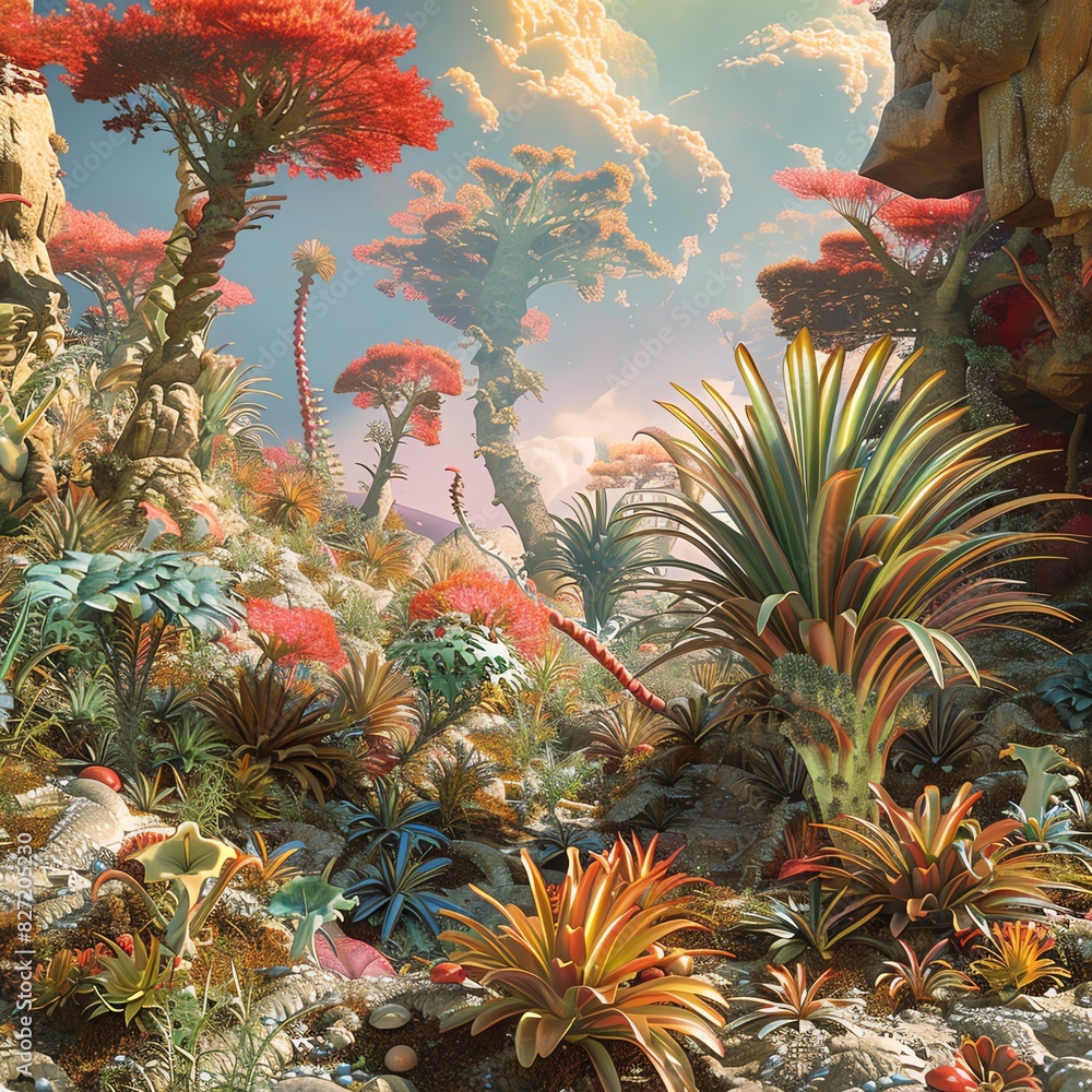 Artistic rendering of life on exotic alien planets, depicting imagined ...