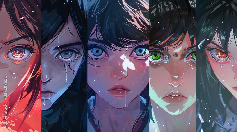 UHD image capturing a series of vector illustrations depicting anime ...