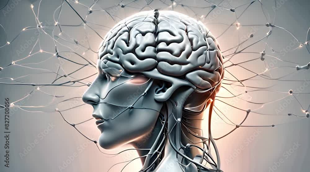 3D model of neuronal connections in the human brain, with glittering ...