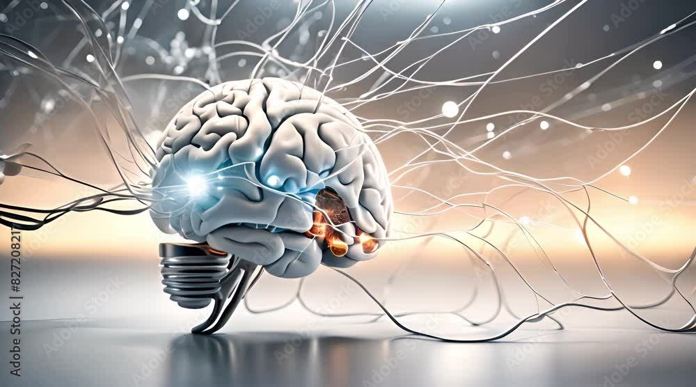 3D model of neuronal connections in the human brain, with glittering ...