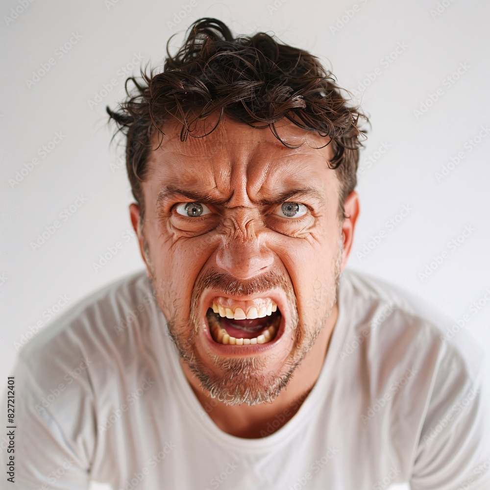 A full-body image of a 35-year-old man with brown hair expressing anger ...