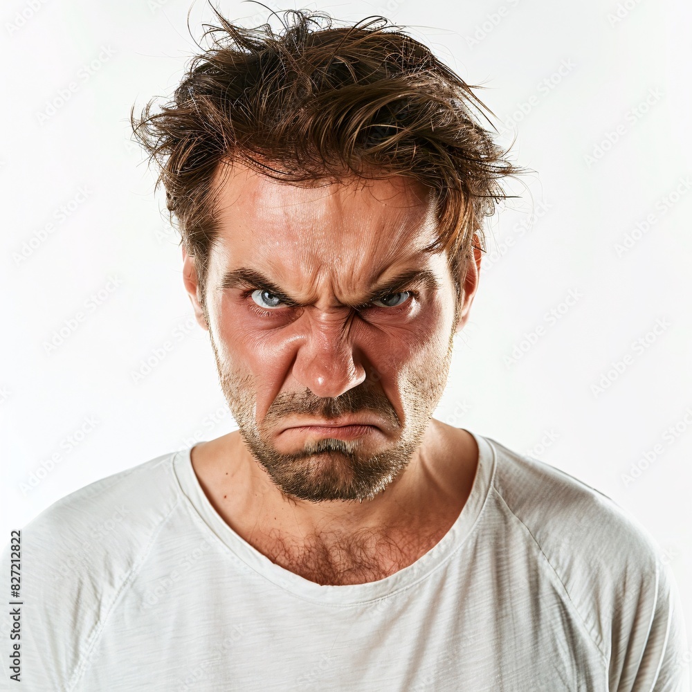 A full-body image of a 35-year-old man with brown hair expressing anger ...