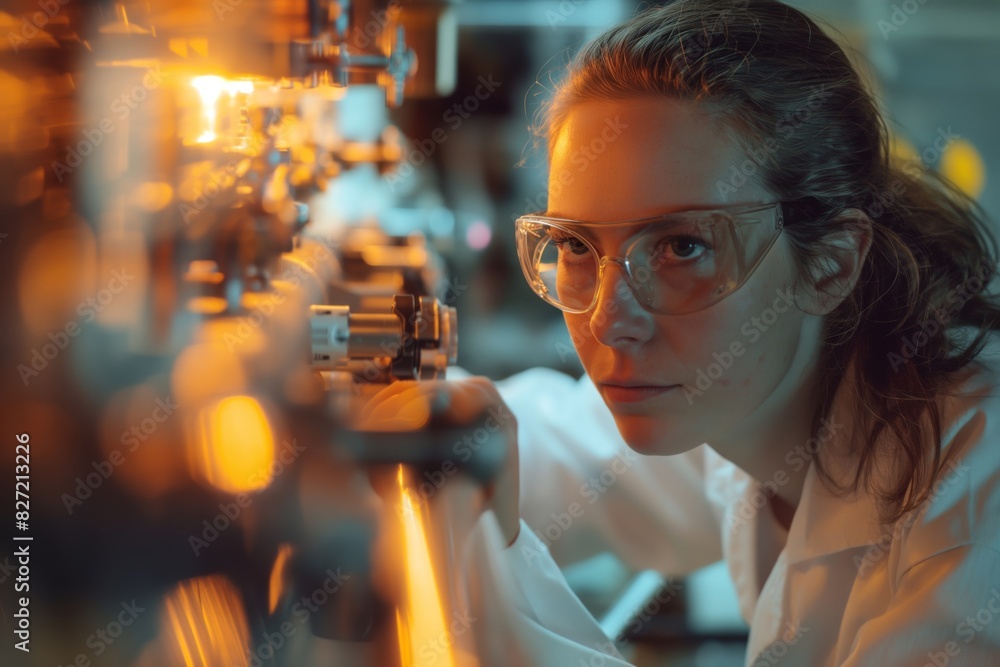 Professional female physicist conducting precise scientific research in ...