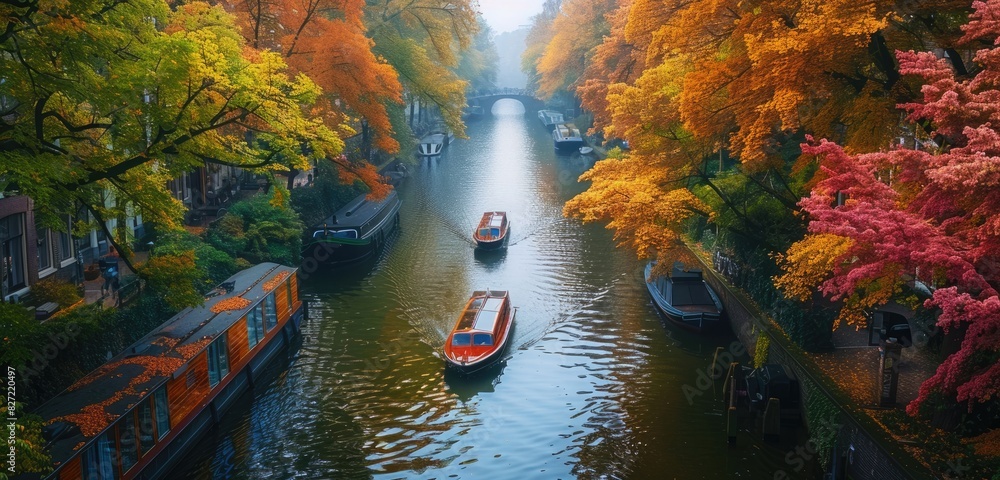 A network of winding canals lined with weeping willows adorned in ...