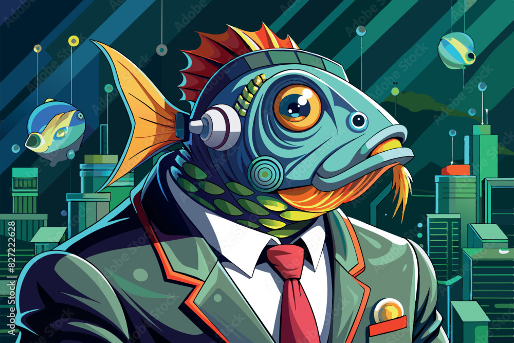 Illustration of a fish with humanoid features dressed in formal wear ...