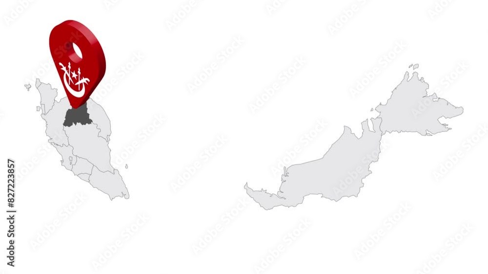 Location State of Kelantan on map Malaysia. 3d Kelantan flag map marker ...