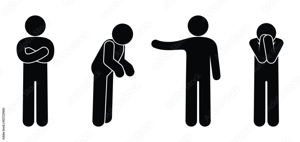 Poster stick figure man icon, sad people, silhouettes isolated – Wall ...