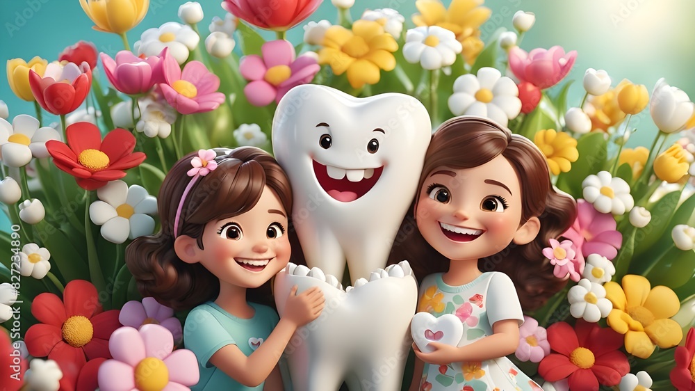 'Dental Illustration day mother's concept Mom Happy tooth character ...