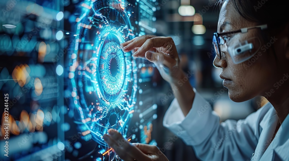 doctor checks eyesight with a realistic human eye hologram the concept ...