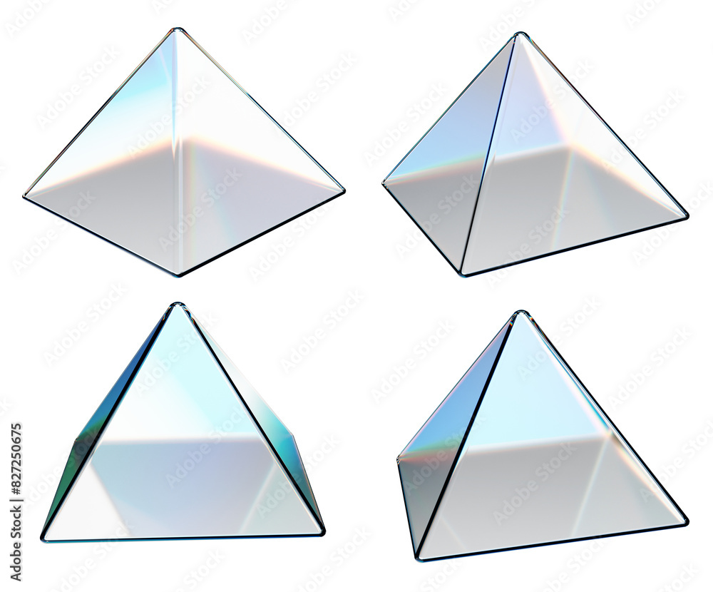Transparent 3d glossy pyramid with dispersion effect. Rainbow colors ...