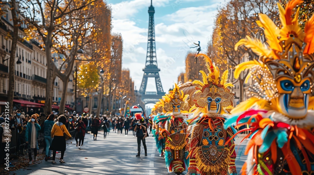 Paris Carnival parade with Paris 2024 Olympic floats, day, pop art ...