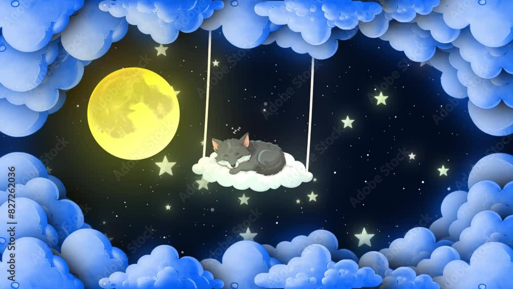Cute Baby Fox Animal Sleeping And Deeming Cartoon Animation Background ...