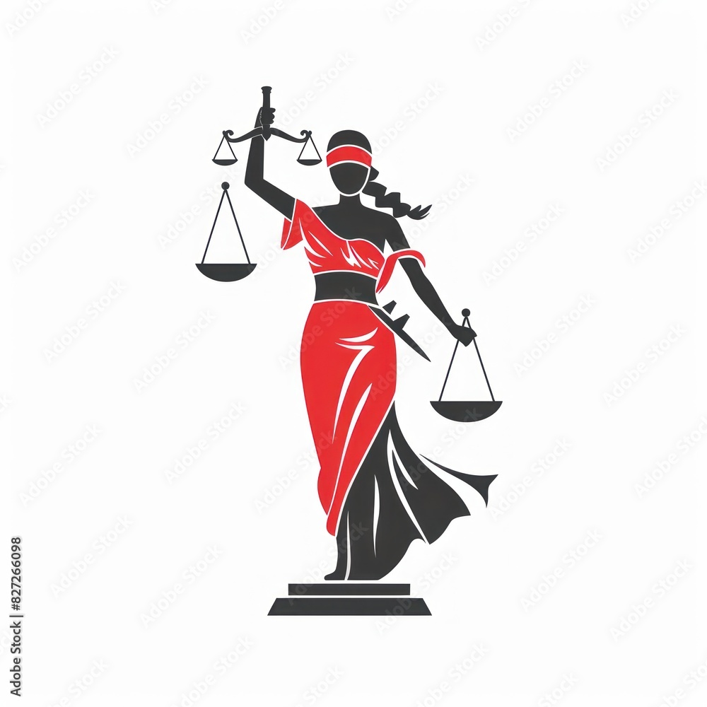 Elegant Representation of Lady Justice with Scales and Blindfold in Red ...