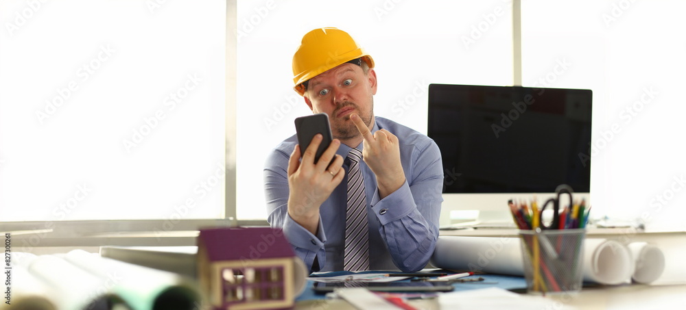 Architect Express Emotion at Engineering Office. Annoyed Caucasian ...