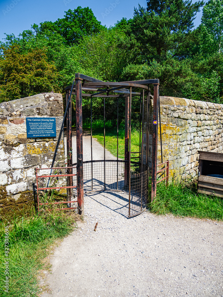 Cannon kissing gate Nether End village entrance at Chatsworth Manor ...