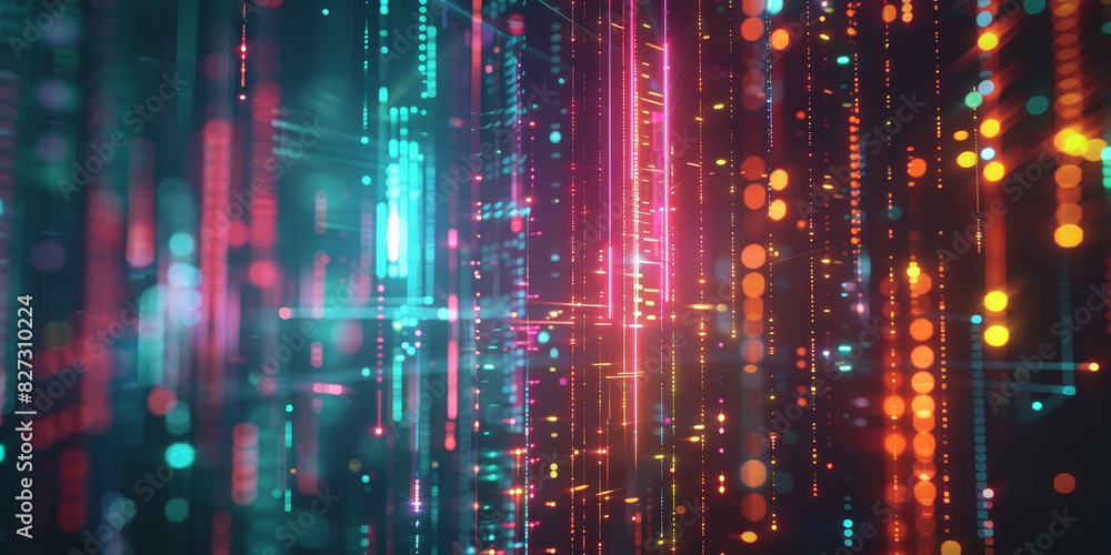 A digital animation of an array of glowing data lines, fast network ...