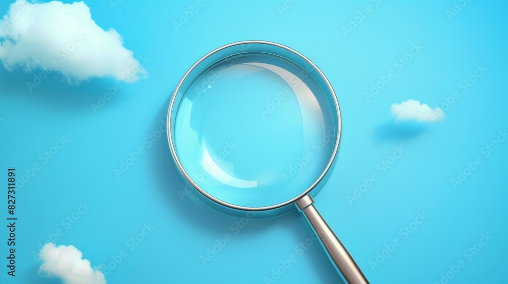 Vibrant Sky Blue Background with Magnifying Glass Icon. Explore ...