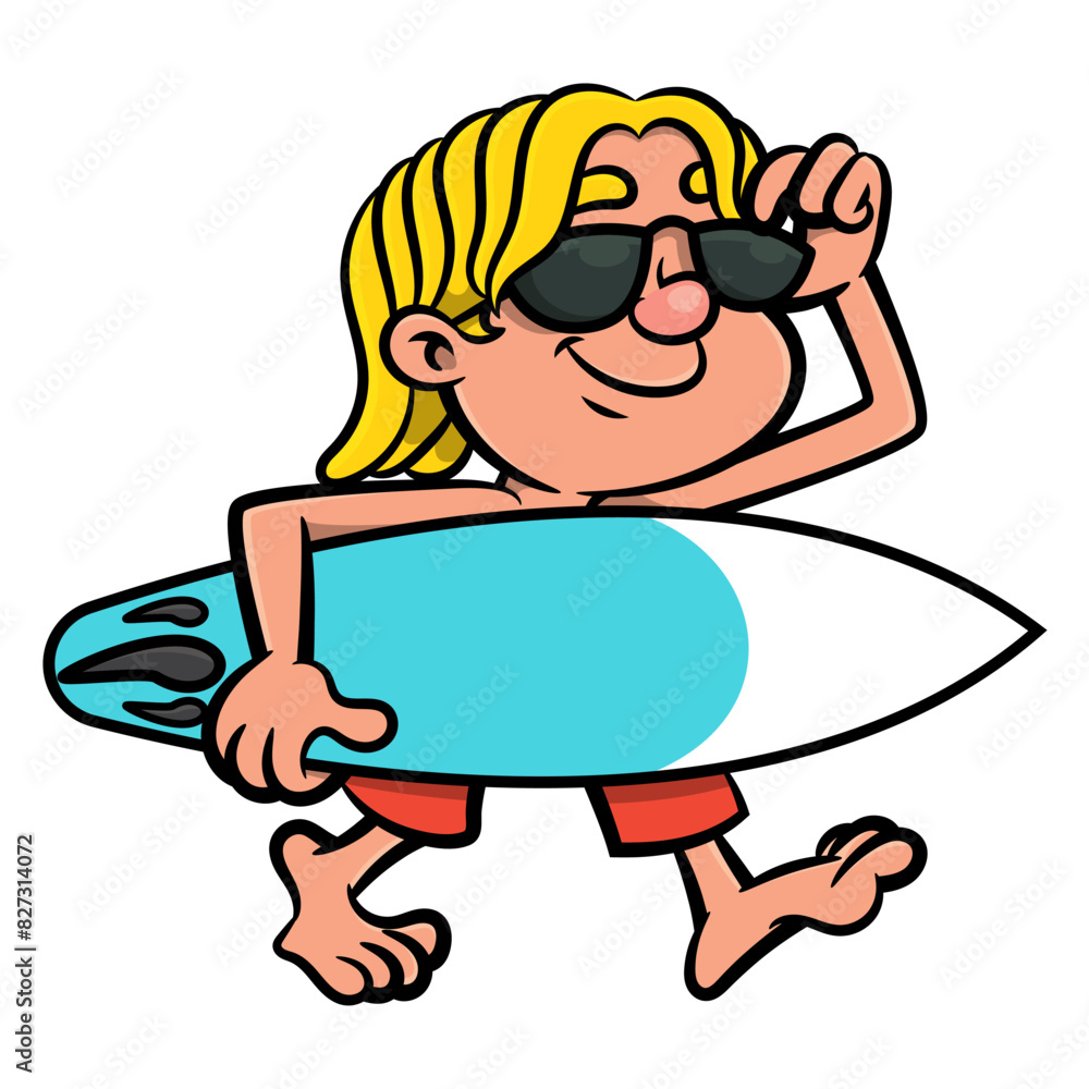 Surfer Boy cartoon characters wearing sunglasses and carrying a ...