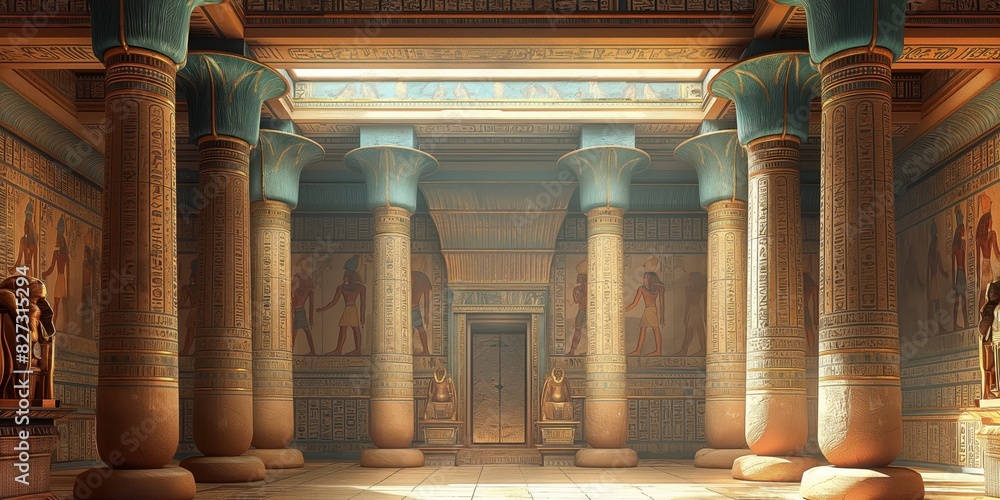 throne room of an ancient Egyptian Pharaoh, stone column Stock ...