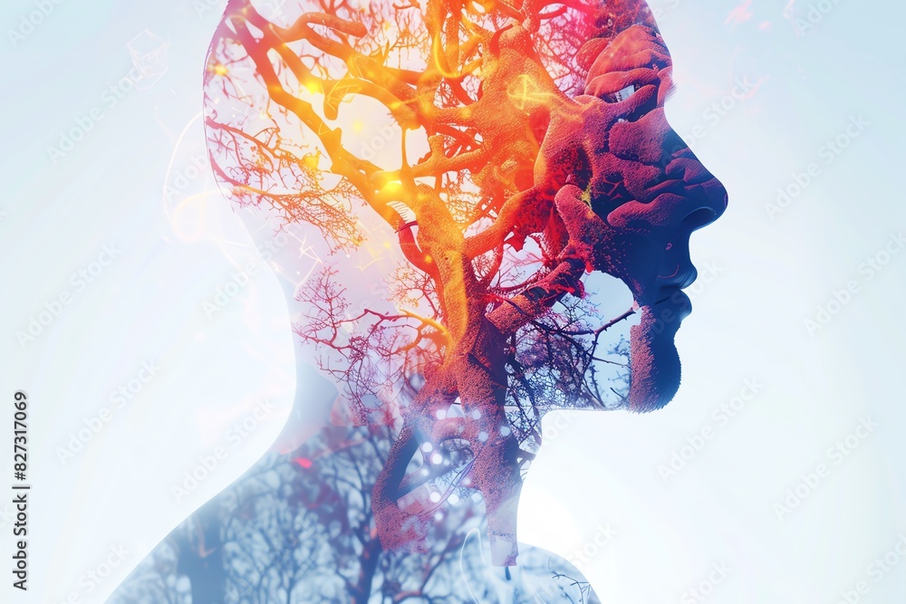 Endocrine system anatomy, close up, focus on, copy space, vibrant ...