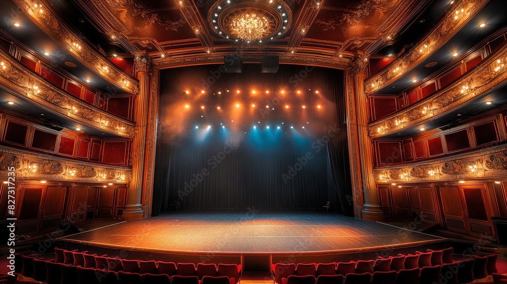 theater stage with red curtains. Vector classic theatre scene for ...