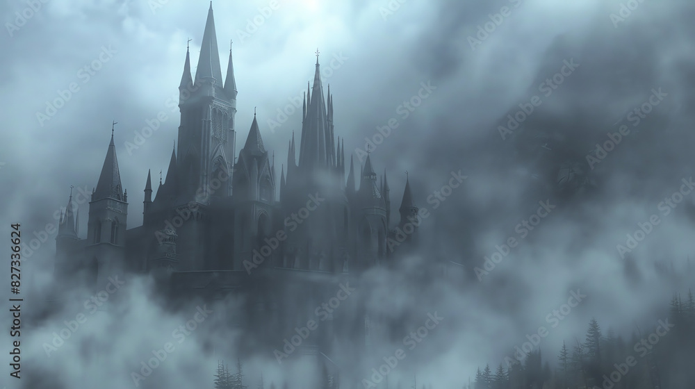 gloomy castle with many towers and turrets Stock Illustration | Adobe Stock