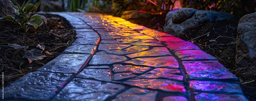 A pathway made of stamped concrete that mimics the look of cobblestones ...