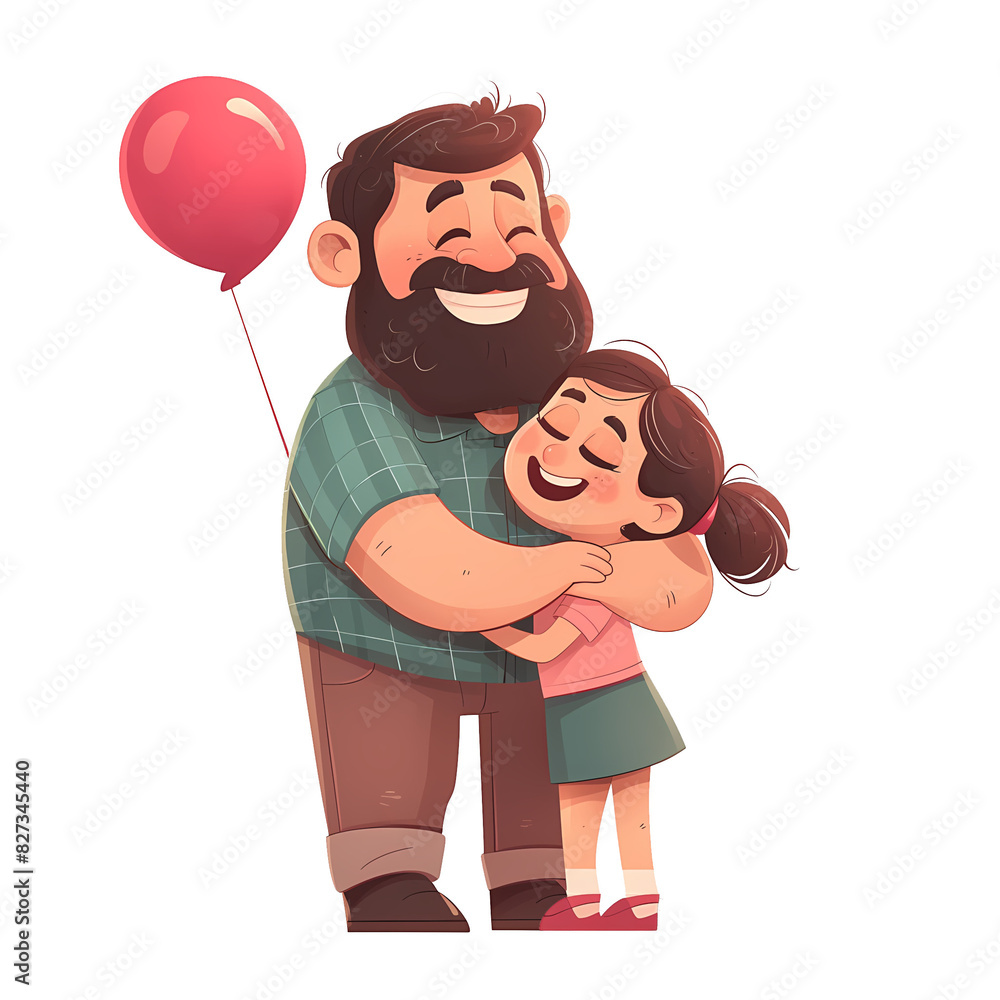 Cartoon Dad and daughter happy on Father's day, with red balloon Stock ...