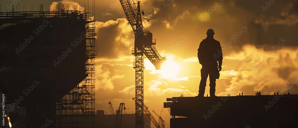 A bridge engineers silhouette with a midrange view background ...