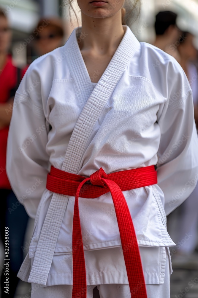 Karate belt tying in dojo symbol of discipline and tradition in summer ...