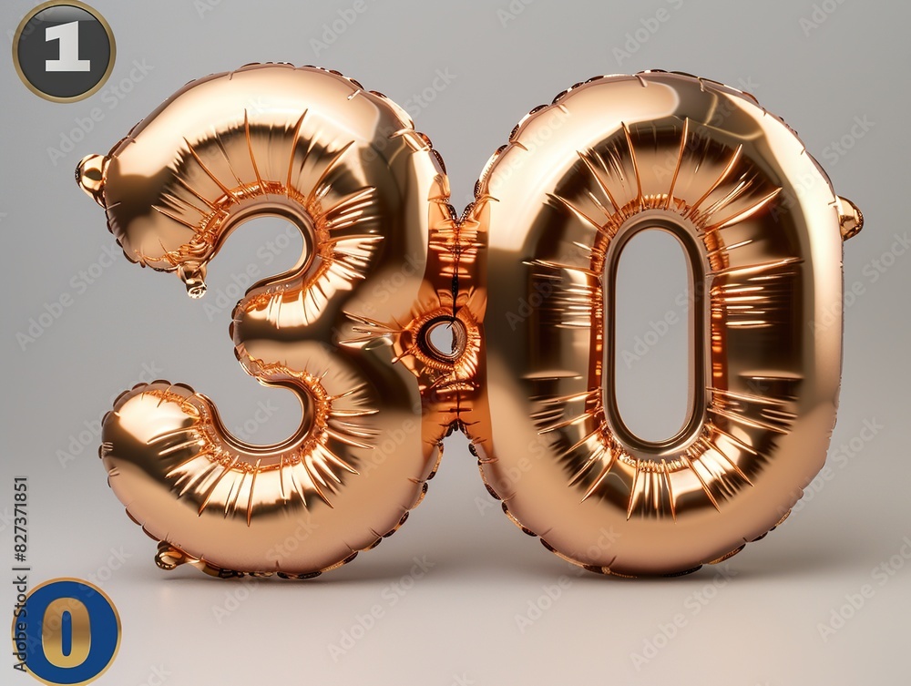 3D Realistic Gold Number 30 Balloon: Holiday Illustration of Rendered ...