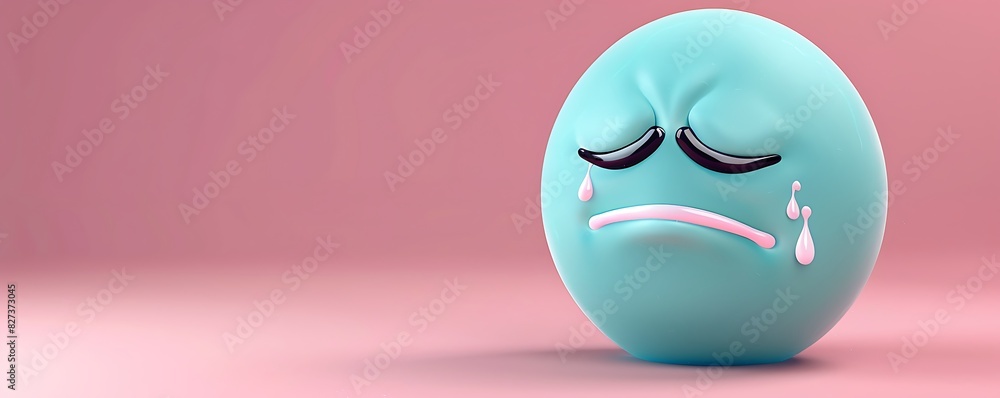crying emoji on a soft pink background with space for copy The emoji is ...