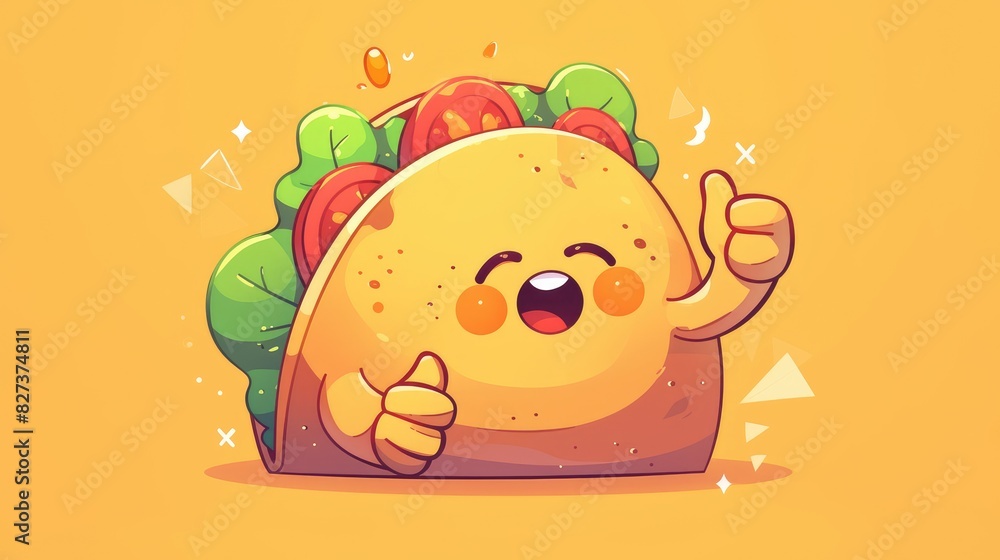 Check out this adorable taco cartoon 2d icon illustration giving a ...
