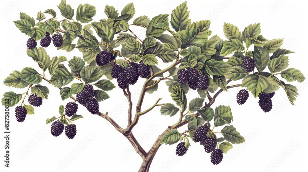 Classic botanical drawing of a mulberry tree with fruit.academy ...