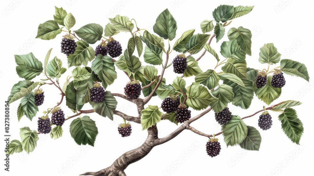 Classic botanical drawing of a mulberry tree with fruit.academy ...