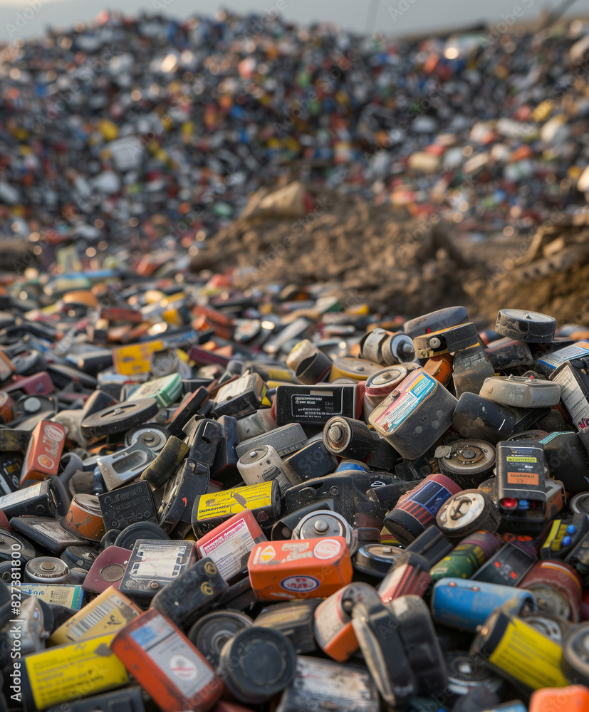 pile of batteries in a battery dump. pollution and recycling Stock ...